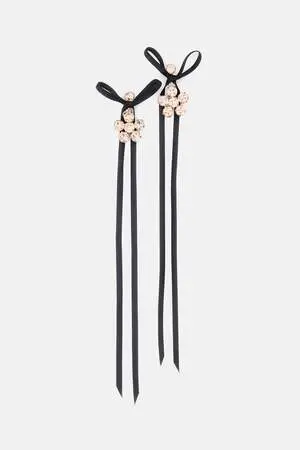 Simone Rocha Crystal Daisy Bow Drop Earrings - Rosa
