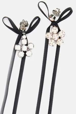 Simone Rocha Crystal Daisy Bow Drop Earrings - Rose