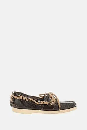 GOLDEN GOOSE Distressed Leather Boat Moccasins - Brown