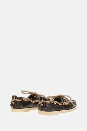 GOLDEN GOOSE Distressed Leather Boat Moccasins - Marrone