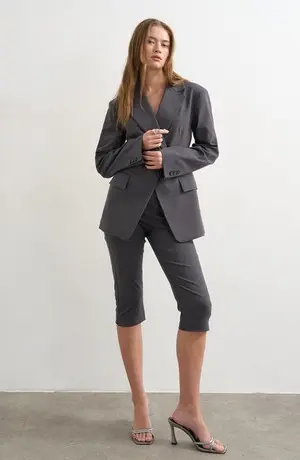 Topshop Bengaline Capri Pants - Charcoal