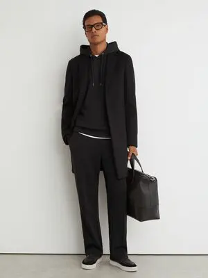 REISS Dane Premium Interlock Hoodie - Black
