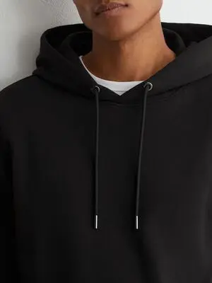 REISS Dane Premium Interlock Hoodie - Black