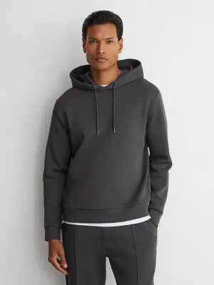 REISS Dane Premium Interlock Hoodie - Charcoal Grey