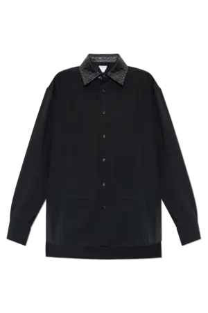 Bottega Veneta Wool Shirt With Leather Collar - Black