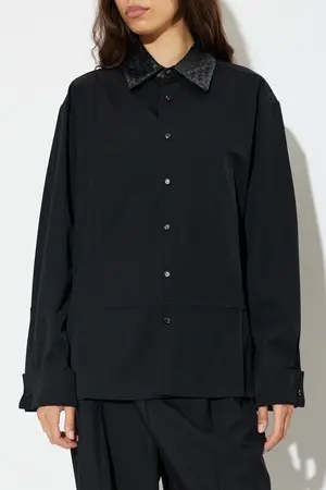 Bottega Veneta Wool Shirt With Leather Collar