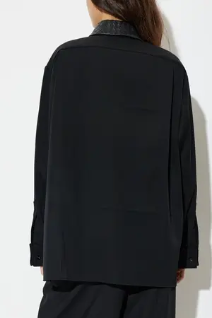 Bottega Veneta Wool Shirt With Leather Collar