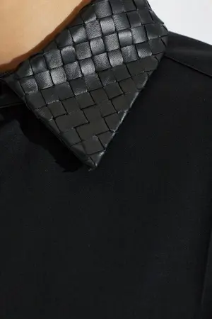 Bottega Veneta Wool Shirt With Leather Collar