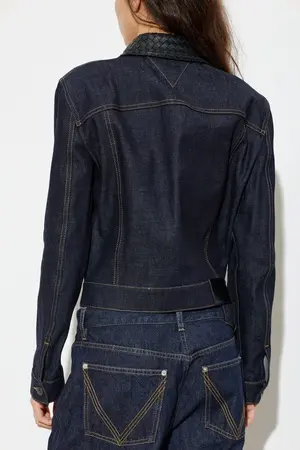 Bottega Veneta Denim Trucker Jacket With Leather Collar