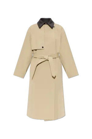 Bottega Veneta Trench Coat With Leather Collar - Beige