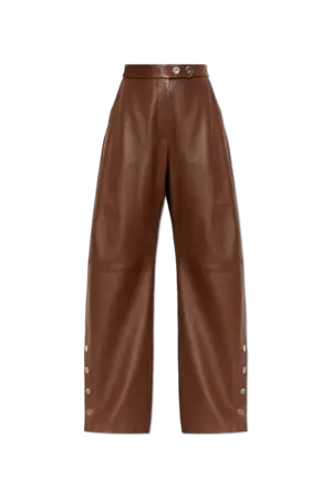 Sportmax Cinepresa' Wide-leg Leather Trousers With Metallic Snap Detail - Brown