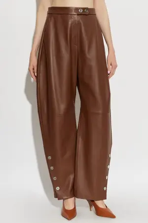 Sportmax Cinepresa' Wide-leg Leather Trousers With Metallic Snap Detail