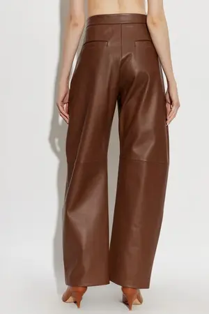 Sportmax Cinepresa' Wide-leg Leather Trousers With Metallic Snap Detail