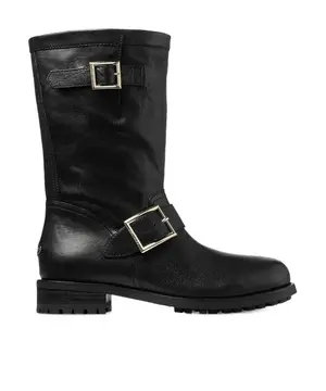 JIMMY CHOO Leather Biker Boots - Black