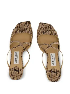 JIMMY CHOO Anise Snake-effect Leather Sandals - Chestnut Brown