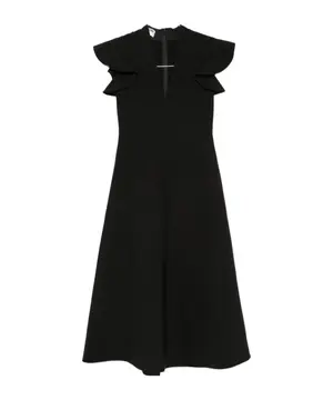 Moschino Ruffled-sleeve V-neck Midi Dress - Black