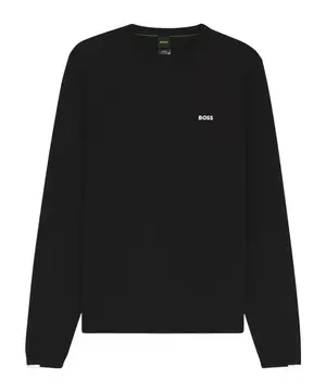 Hugo Boss Long-sleeved Crewneck Sweatshirt With Ribbed Details - Black