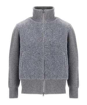 Herno Resort Cardigan In Ribbed Pure Wool - Light Gray