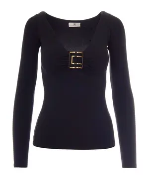 Elisabetta Franchi Long-sleeve Knit Top - Black