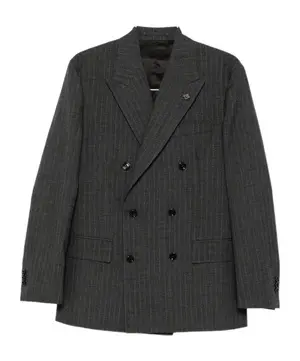 LARDINI Pinstripe-pattern Double-breasted Blazer - Charcoal Gray