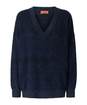 Missoni Zig Zag Patterned V-neck Jumper - Navy Blue