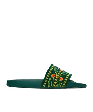 Casablanca Laurel Terry Embroidered Slides - Green