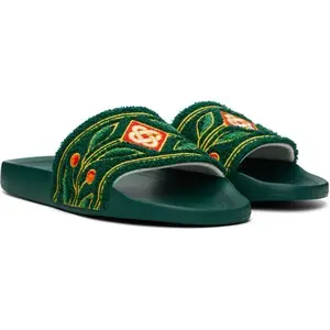 Casablanca Laurel Terry Embroidered Slides - Green