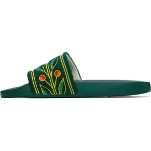 Casablanca Laurel Terry Embroidered Slides - Green