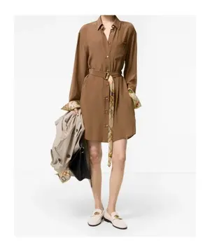 Burberry Belted Waist Shirt Midi Dress - Puddle Brown