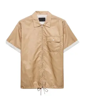 Prada Short-sleeved Re-nylon Zipper Shirt - Camel Brown