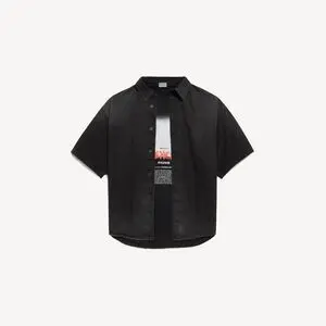 Balenciaga The Door Denim Hybrid Short Sleeve Shirt - Black