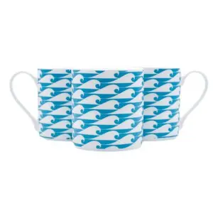 THE CORNISH SURFER Green / Blue / White Fine Bone China Small Wave Mug Set| Ocean Jade, White - Green/blue/white