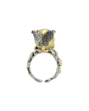 SMUCCII Elysia Golden South Sea Pearl And Diamond Butterfly Ring