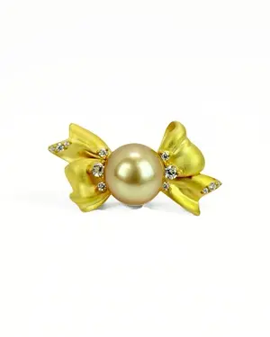 SMUCCII Aurevra 11mm South Sea Golden Pearl And Zirconia Ring In Matte -plated Sterling Silver