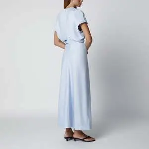 TOTEME Fluid Viscose Satin Crewneck Dress - Light Blue