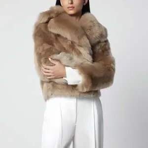 BLANCHA Short Shearling Fur Jacket - Beige