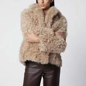 BLANCHA Short Shearling Fur Jacket - Beige