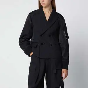 Sacai Double-breasted Wool And Nylon Blend Jacket