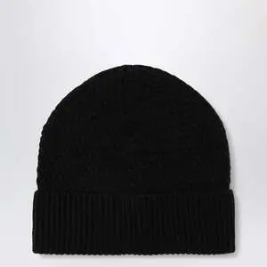 Moncler Wool Beanie With Logo Patch - Black