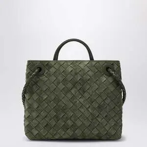 Bottega Veneta Andiamo Small Intrecciato Suede Bag - Green