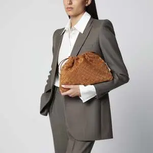 Bottega Veneta Intrecciato Suede Pouch - Brown