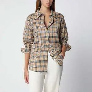 Burberry Cotton Shirt With Check Pattern - Beige