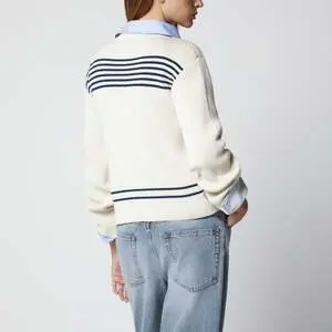Balenciaga Ribbed Cotton Sweater With Striped Detail - Blue