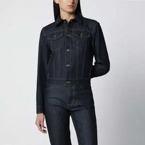 Bottega Veneta Denim Jacket With Intrecciato Collar - Blue