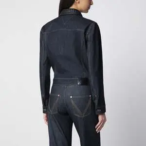 Bottega Veneta Denim Jacket With Intrecciato Collar - Blue