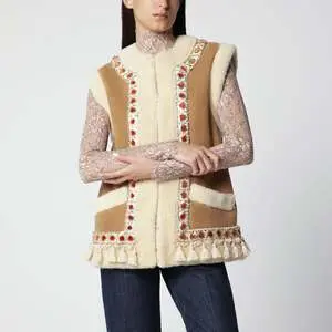 Valentino Garavani Camel Shearling And Suede Vest