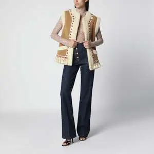 Valentino Garavani Camel Shearling And Suede Vest