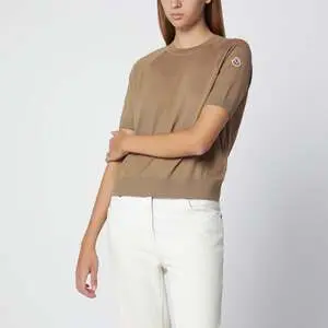 Moncler Virgin Wool Short Sleeve Sweater With Logo Patch