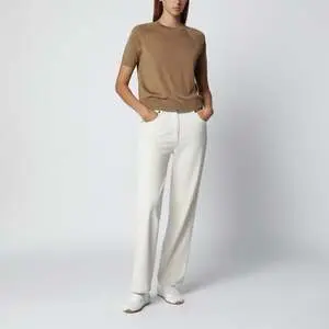 Moncler Virgin Wool Short Sleeve Sweater With Logo Patch