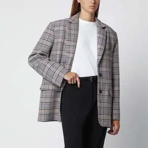 ANINE BING Single-breasted Check Blazer - Beige